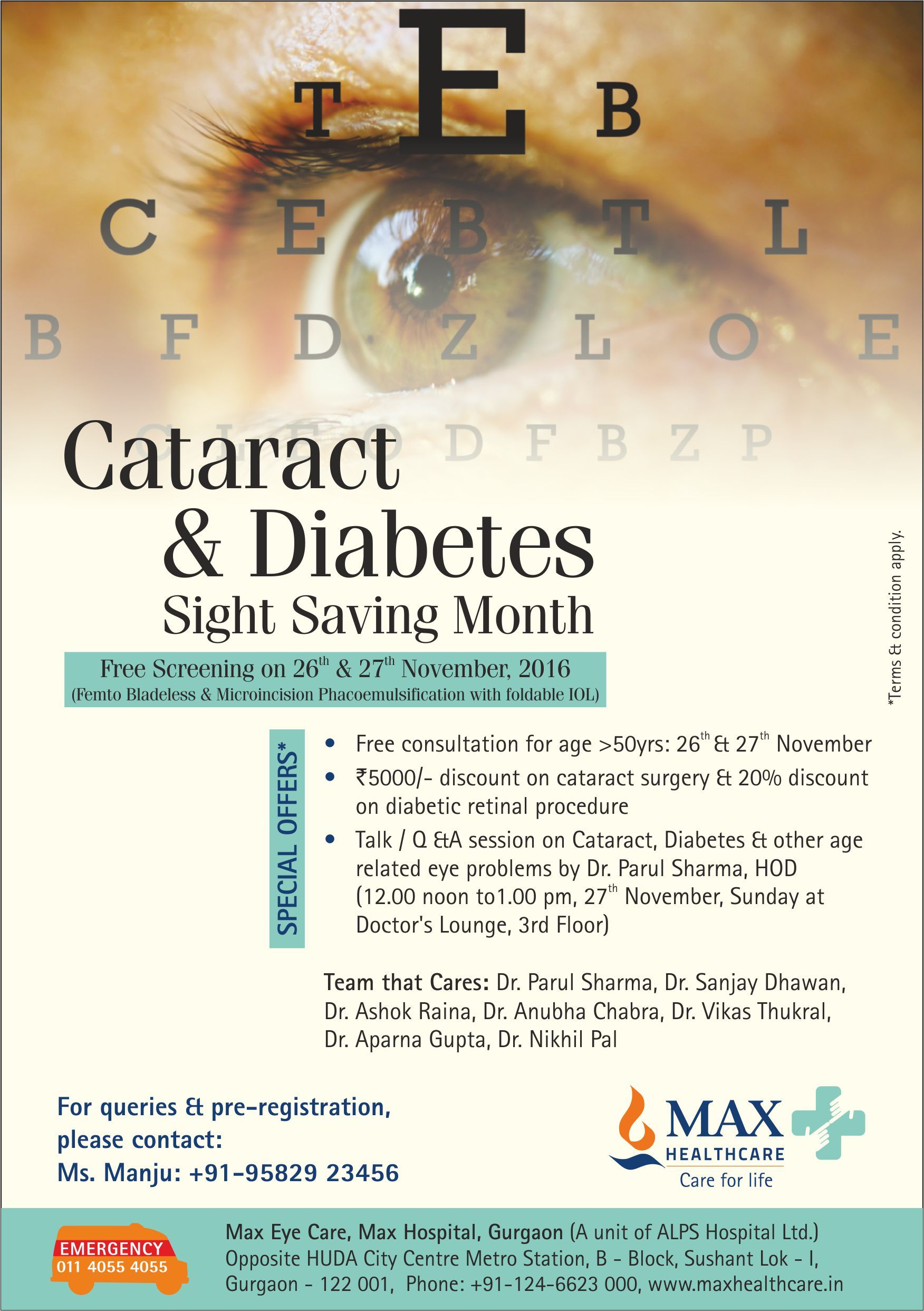 Events - Cataract & Diabetes Sight Saving Month - Opthal Camp | Max ...